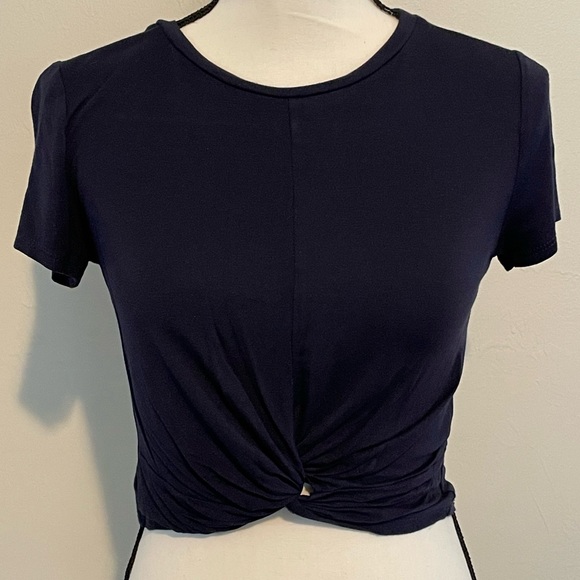 Tops | Navy Blue Crop Top Shirt | Poshmark